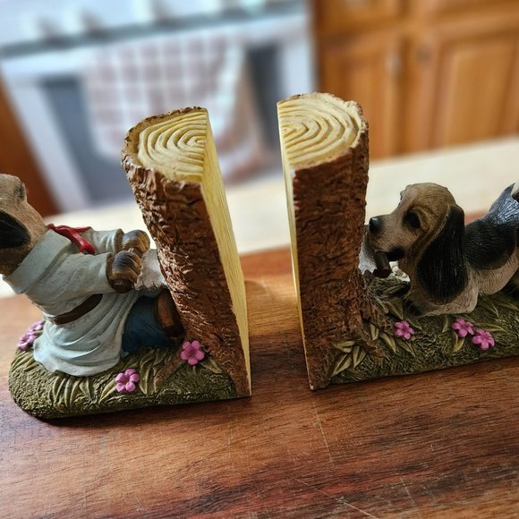 Other | Dog Bookends Dogs Sawing A Tree Stump Made Of Resin | Poshmark